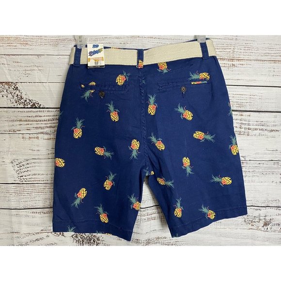 Plugg | Shorts | Plugg Mens Blue Pineapple Shorts With Belt Stretch And ...